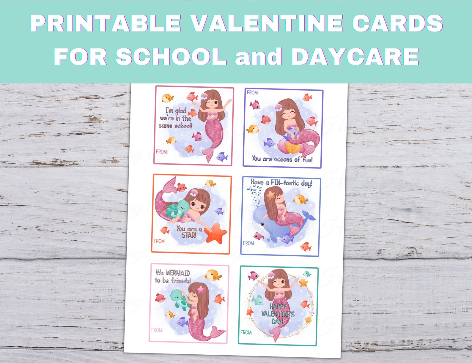 Mermaid Valentine Cards, Printable Mermaid Valentines, Printable ...