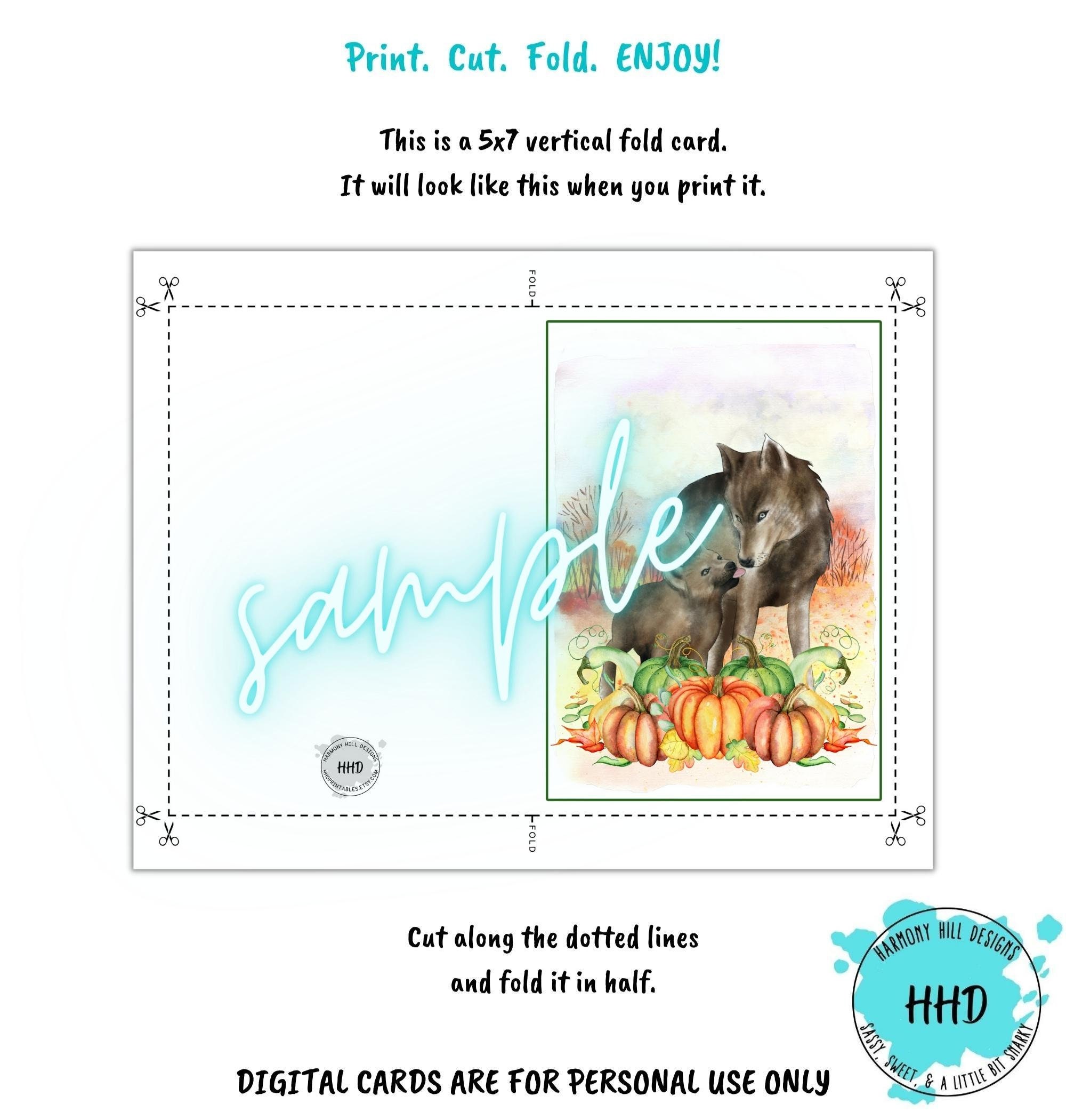 Wolf Mom and Baby Card, Wolf Fall Card, Wolves Printable Card, Wolf ...