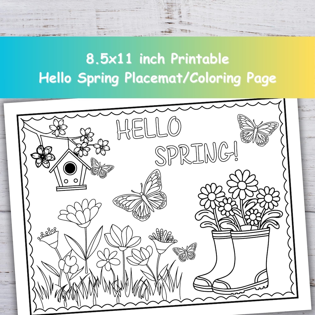 Printable Spring Placemat, Hello Spring Placemat, Spring Coloring Page ...