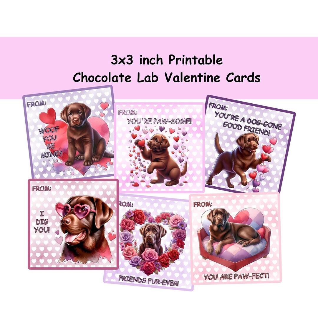 Dog Valentine Cards, Chocolate Lab Cards, Printable Valentines ...
