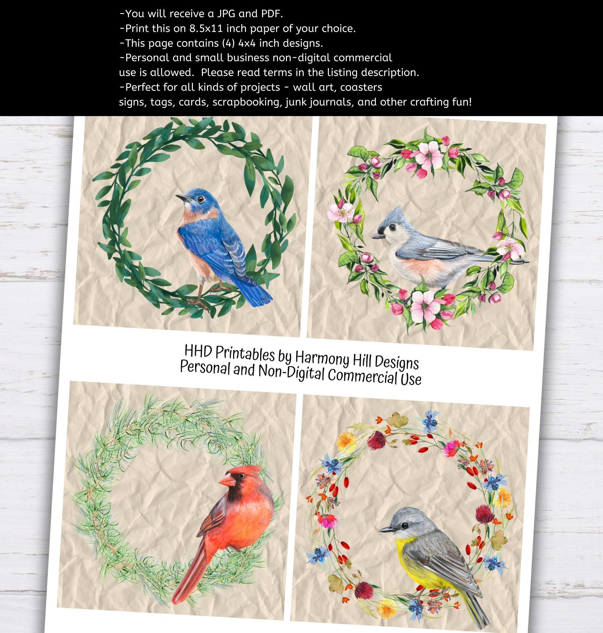 Birds Collage, Printable Birds Clipart, Birds Design, Bird Coaster ...