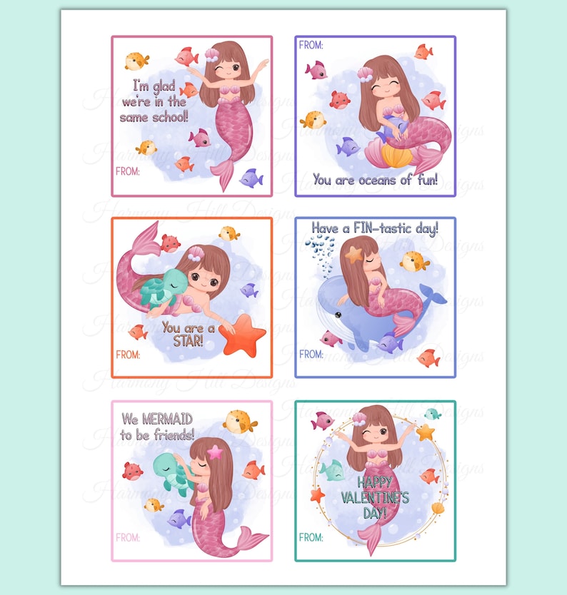 Mermaid Valentine Cards, Printable Mermaid Valentines, Printable ...