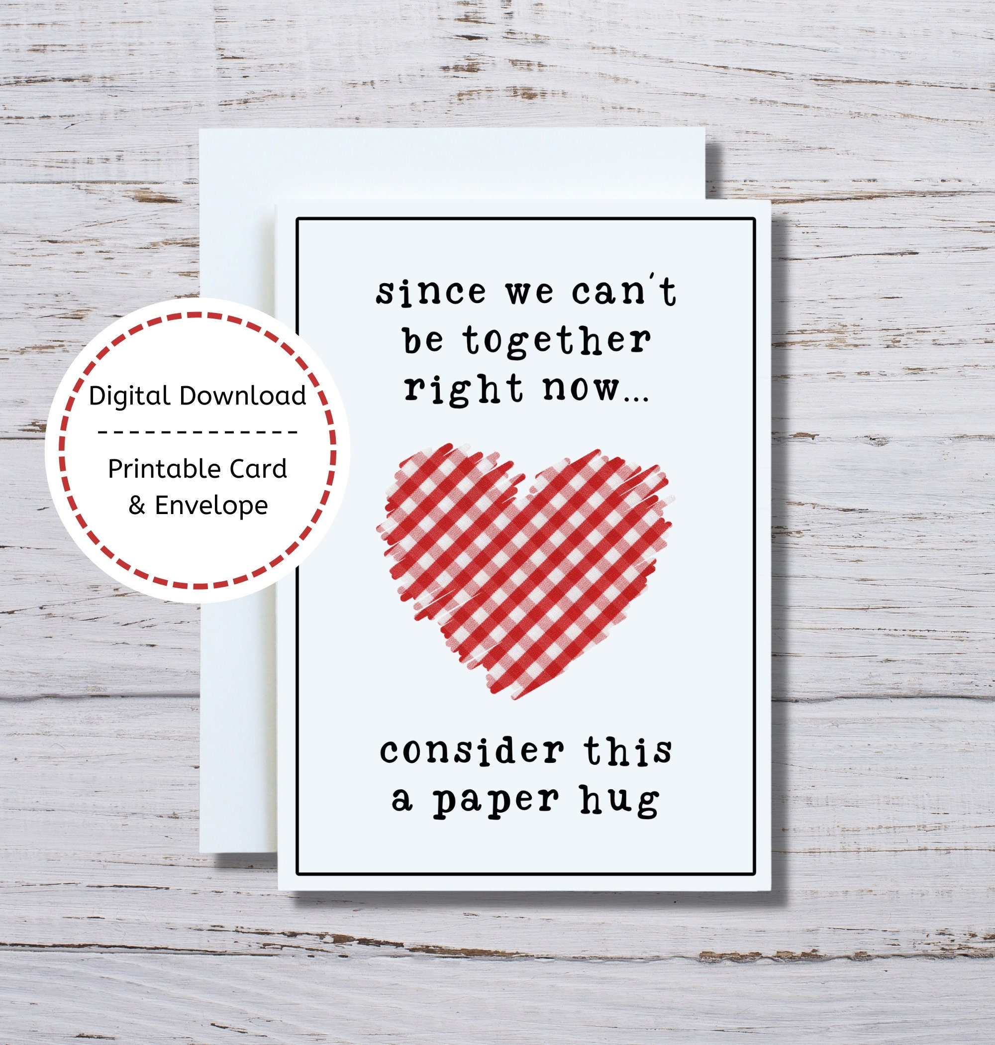 Paper Hug Card, Missing You Printable Card, Thinking of You Card, Red ...