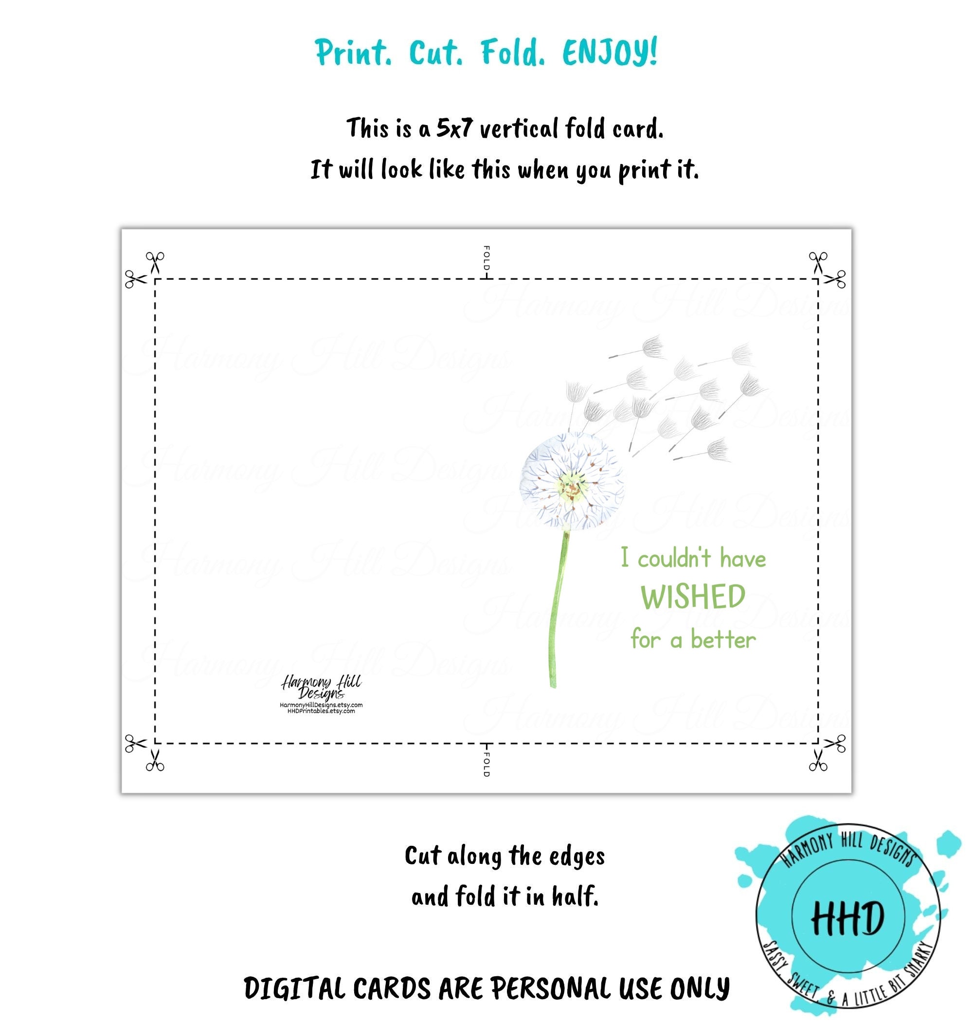 Dandelion Card, Fingerprint Dandelion Card for Mom, for Grandmother ...