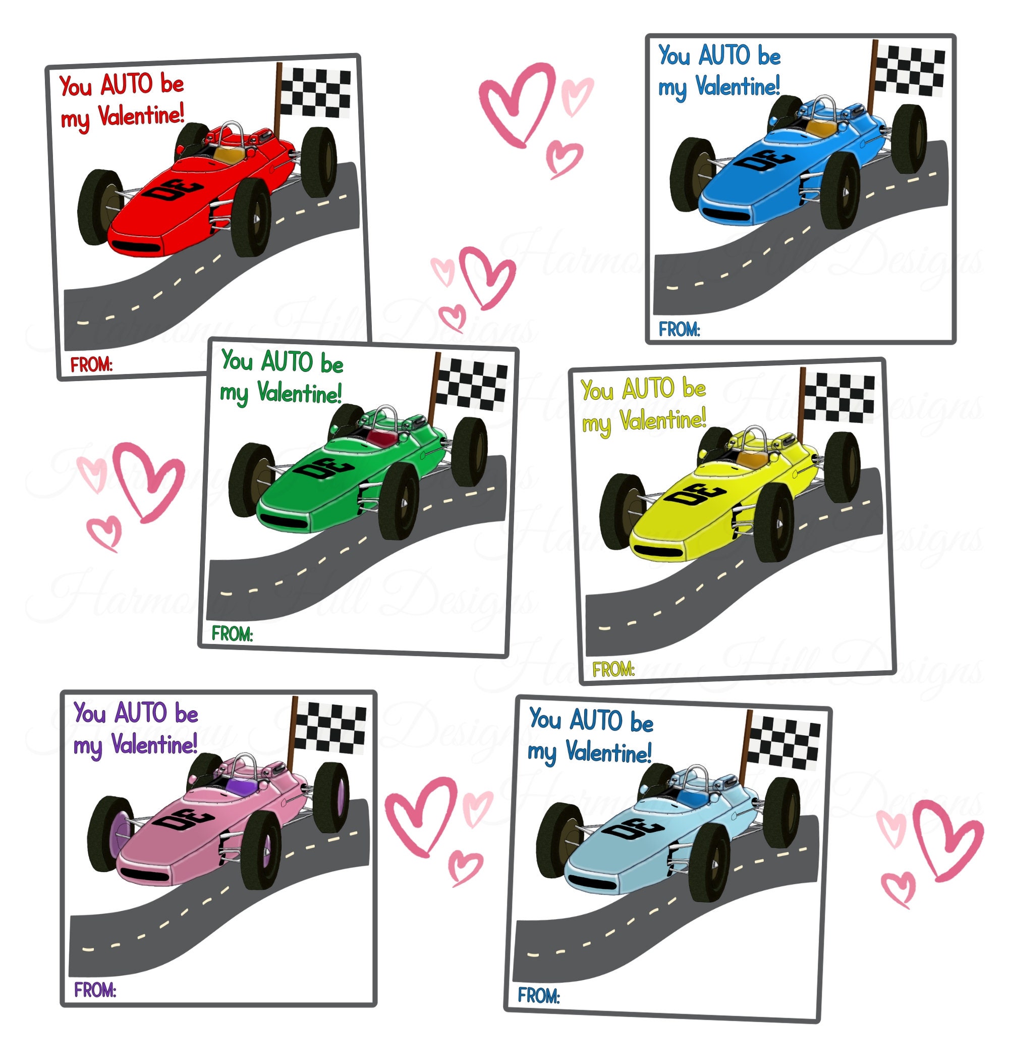 Race Car Valentines, Printable Valentine Cards for School, Classroom ...