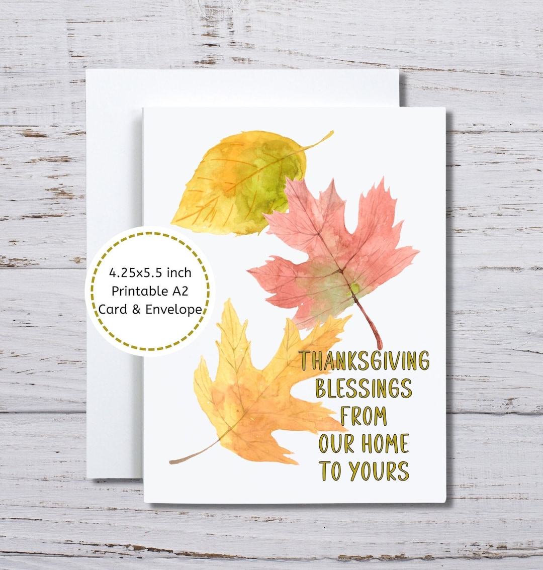 Thanksgiving Blessings Card, Fall Leaves Printable Card, Thanksgiving ...