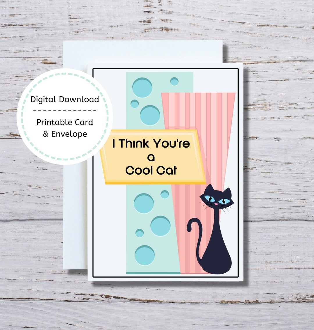 Mid Century Modern Cat Card, MCM Cat Card, I Think You're a Cool Cat ...