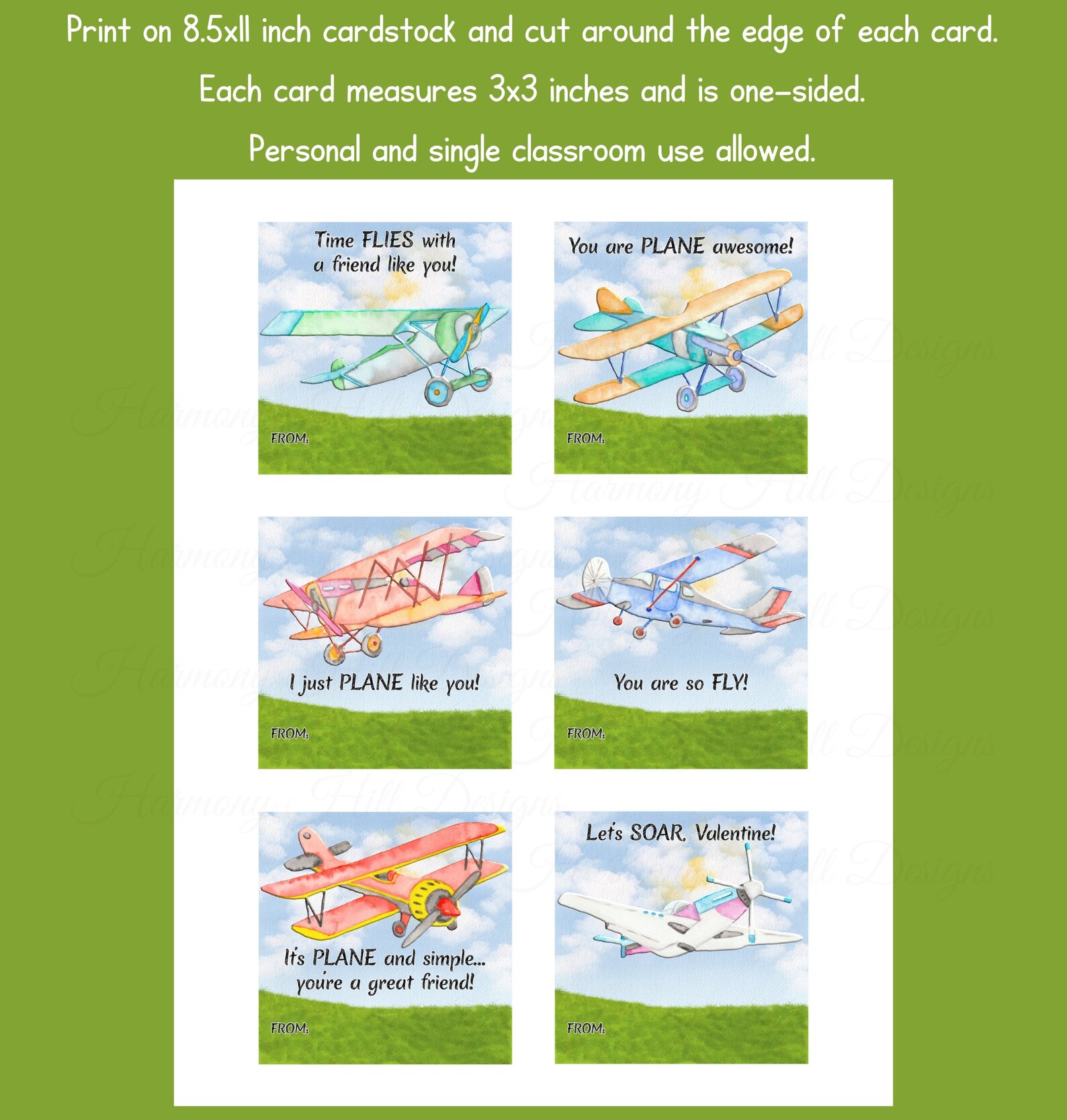 Airplane Valentine Cards, Printable Planes Valentine Cards, Classroom ...