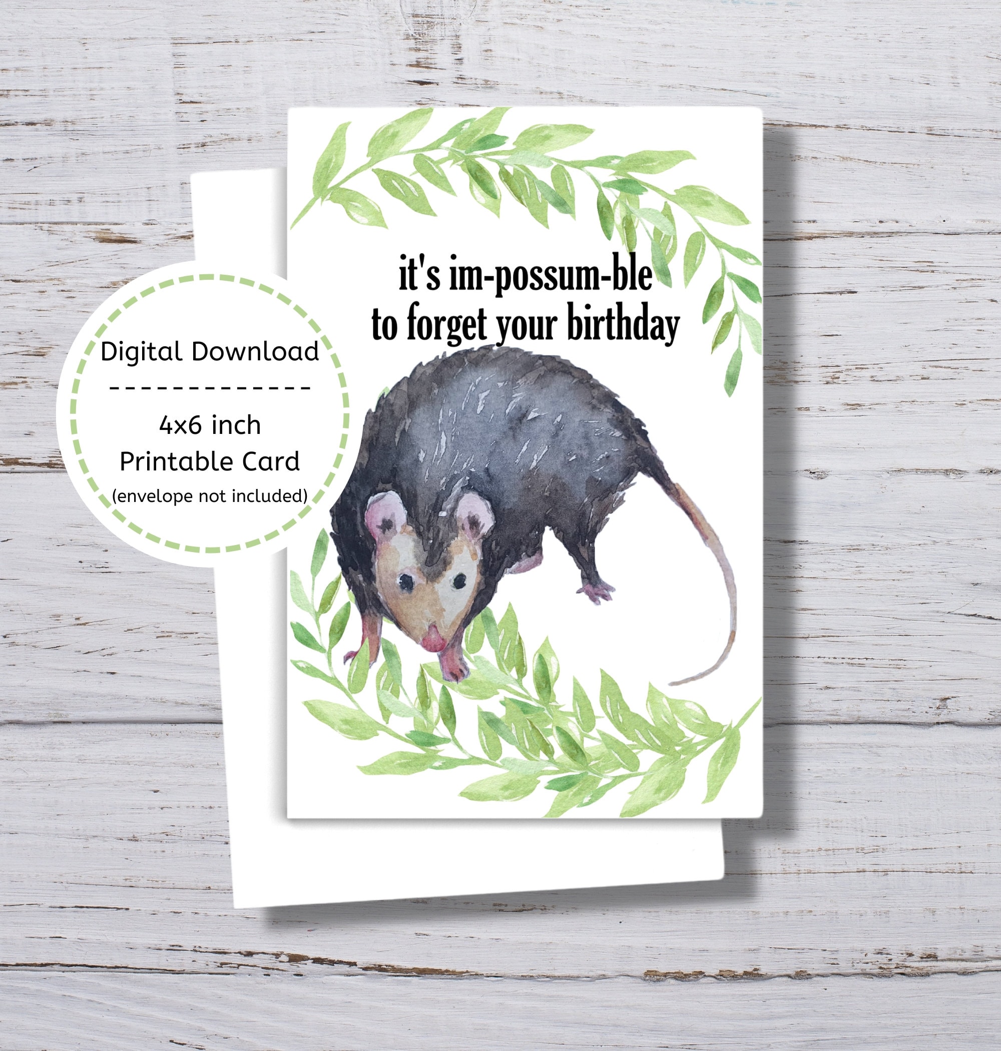 Possum Birthday Card, Printable Possum Birthday Card, It's Im-possum-ble to Forget Your Birthday ...