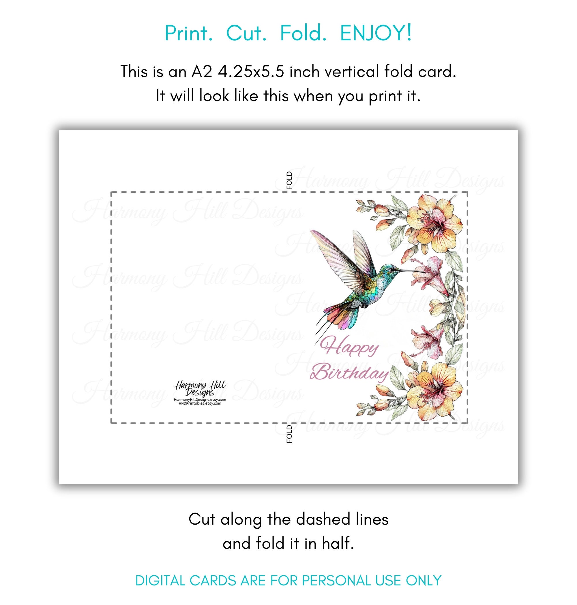 Hummingbird Birthday Card, Hummer Card, Birthday Card to Print, for Her ...