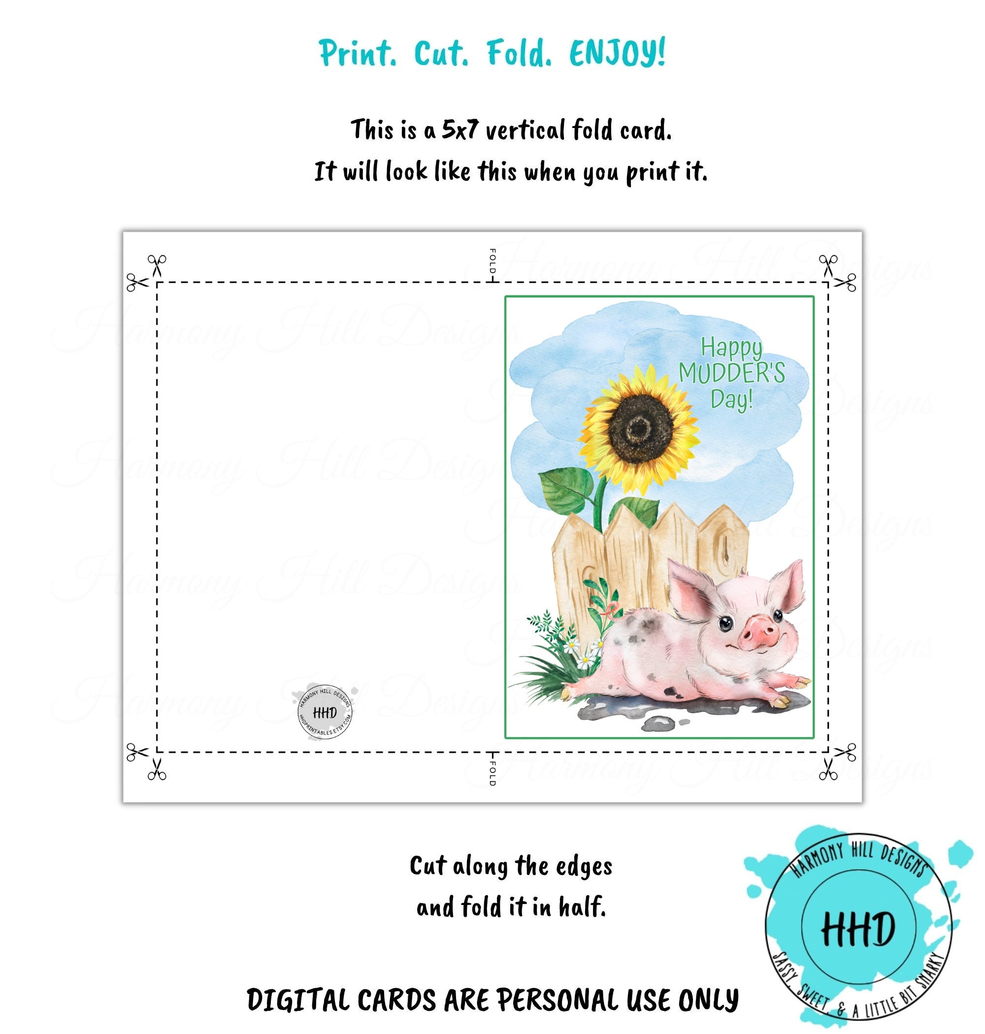 Printable Mother's Day Card, Pig Mothers Day Card, Mother's Day Card ...