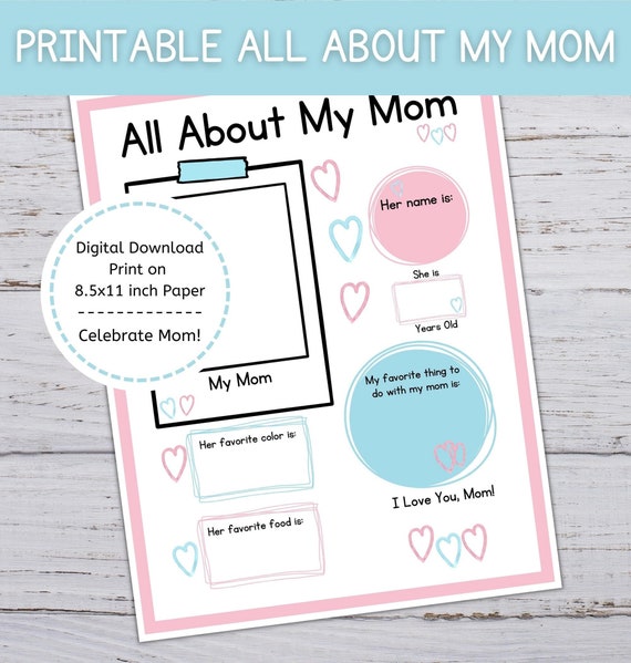 All About My Mom Printable Mothers Day Printable All About - Etsy