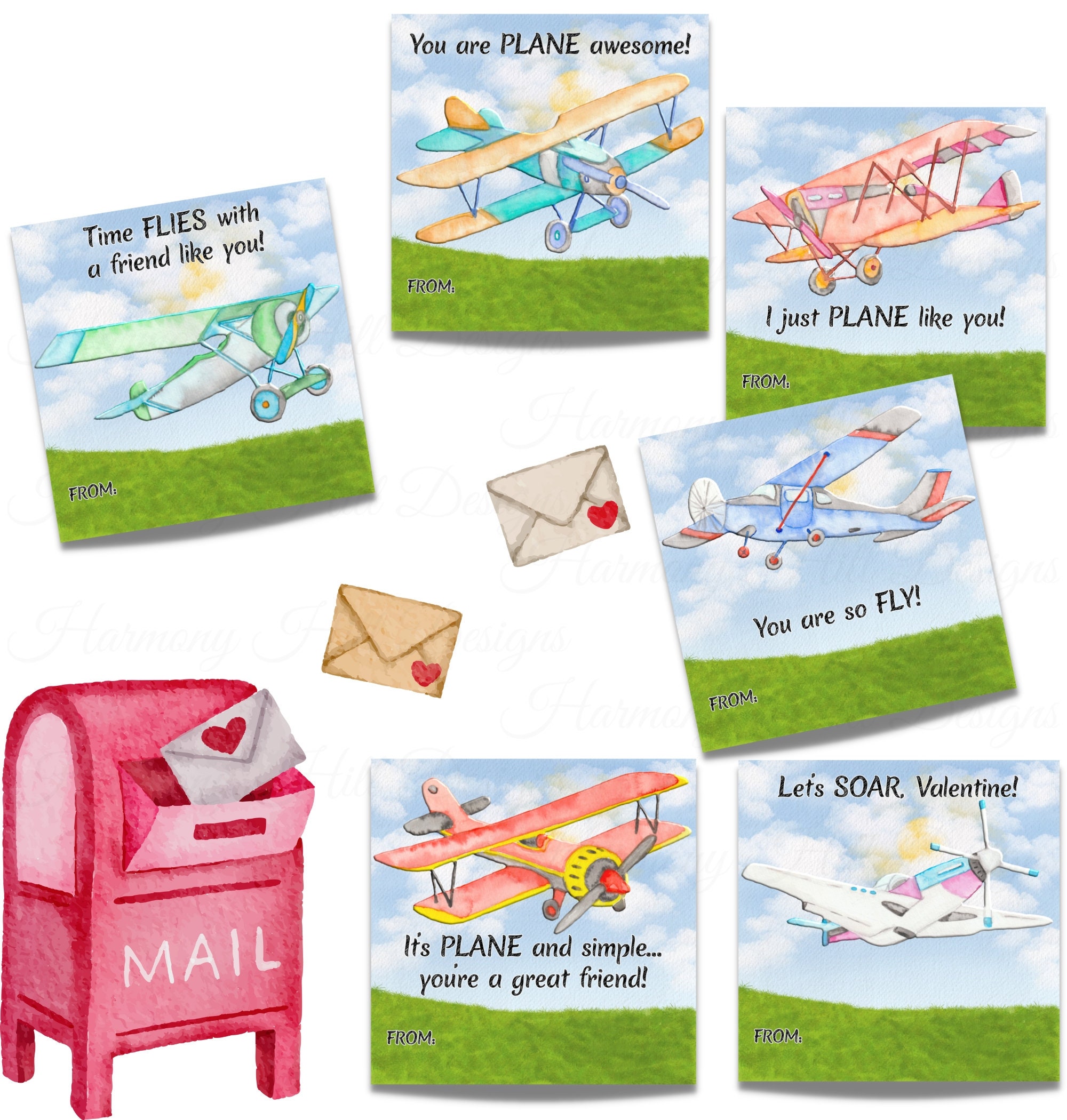 Airplane Valentine Cards, Printable Planes Valentine Cards, Classroom ...