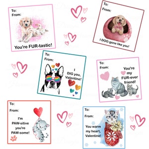 Dog Cat Valentine's Day Cards for School, Printable Valentine Cards for ...