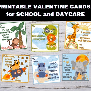 Jungle Valentine Cards, Kids Jungle Animals Valentines, Printable ...