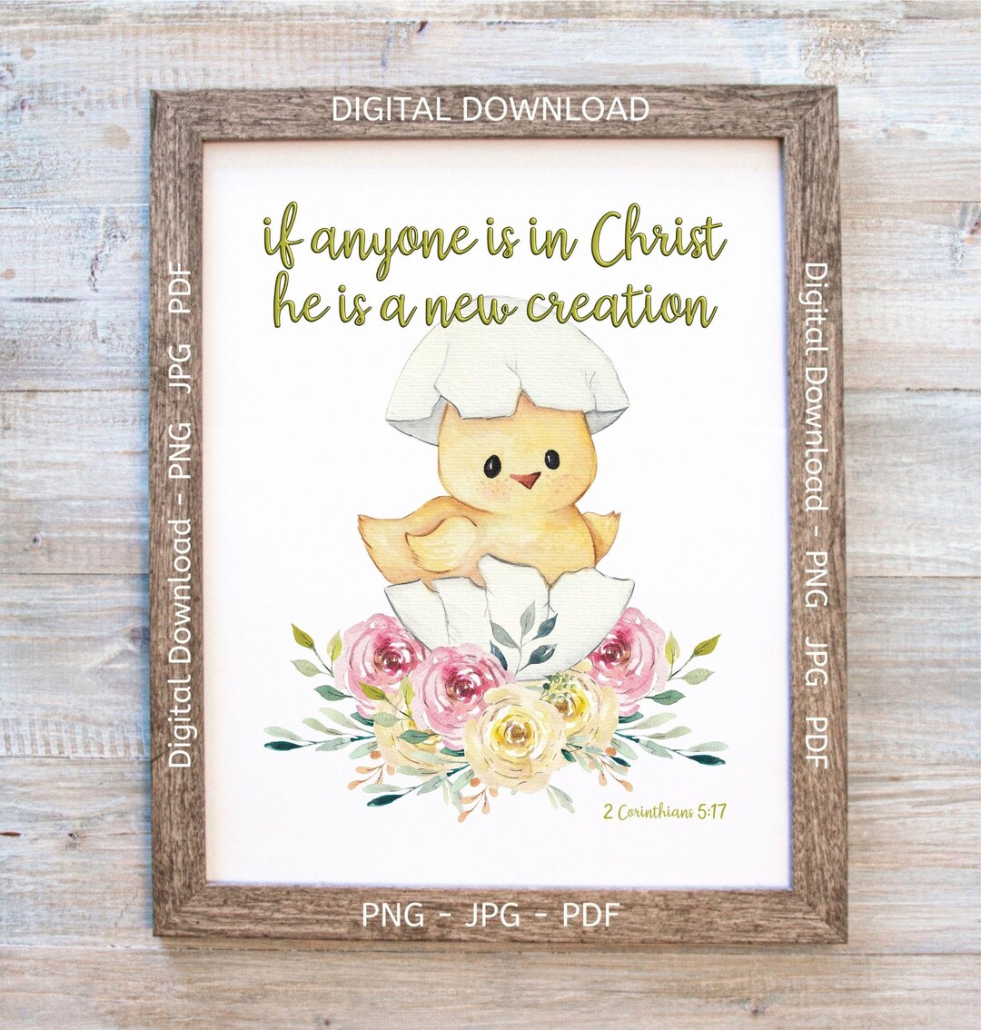 2 Corinthians 5:17, Easter Decor, Christian Spring Wall Art, Chick ...