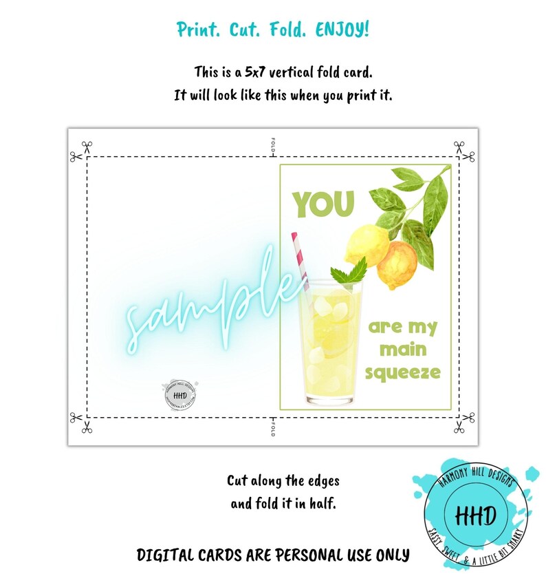 Main Squeeze Valentine Card, Printable Lemon Card, Lemons and Lemonade ...