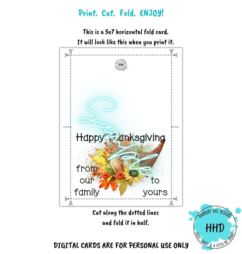 Thanksgiving Card, Printable Card, 5x7 Printable Greeting Card ...