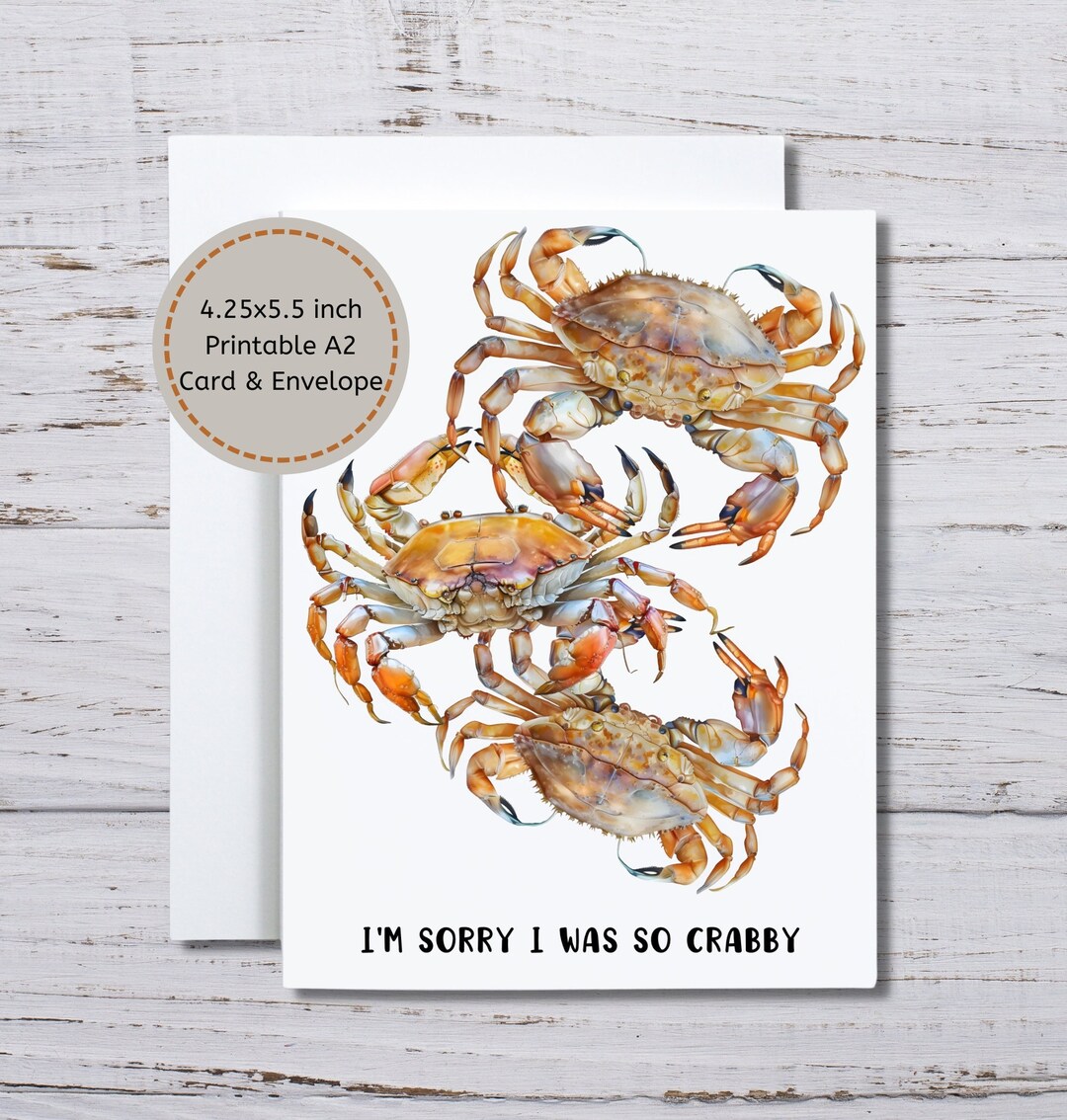 Apology Card, I'm Sorry I Was so Crabby, for Him, for Her, for Friend ...