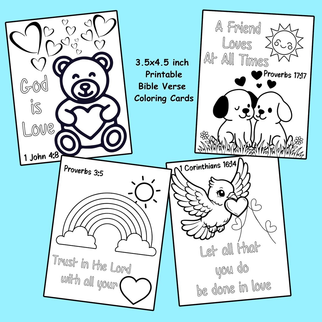 Bible Verse Coloring Cards for Kids, Printable Scripture Cards ...