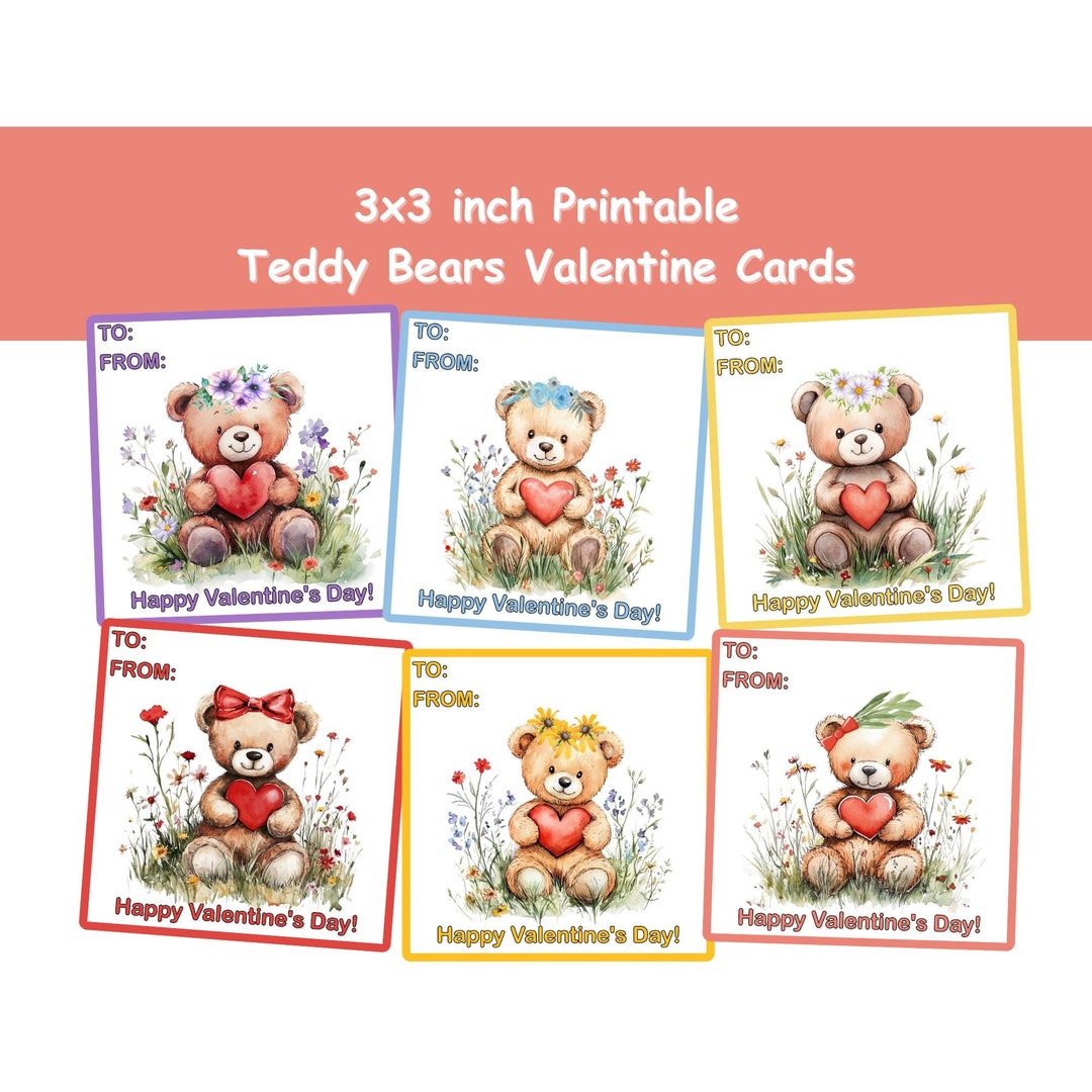 Teddy Bear Valentine Cards, Printable Bears Cards, Printable Valentine ...