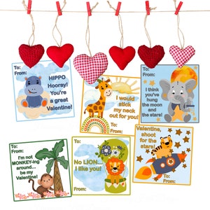 Jungle Valentine Cards, Kids Jungle Animals Valentines, Printable ...