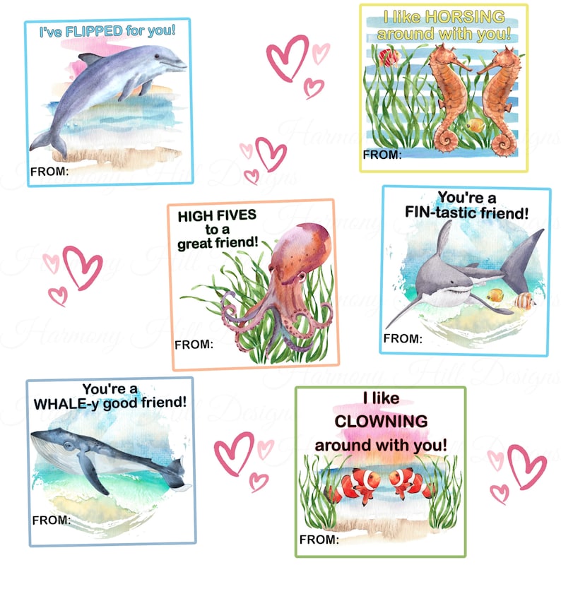 Ocean Valentine's Cards, Printable Ocean Valentines, Valentine Cards ...