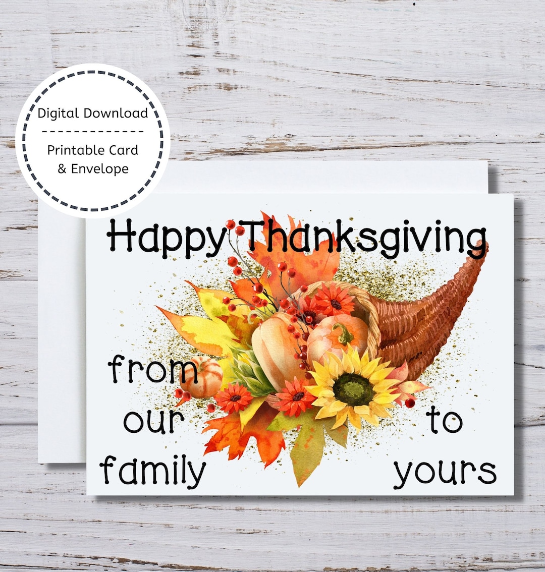 Thanksgiving Card, Printable Card, 5x7 Printable Greeting Card ...