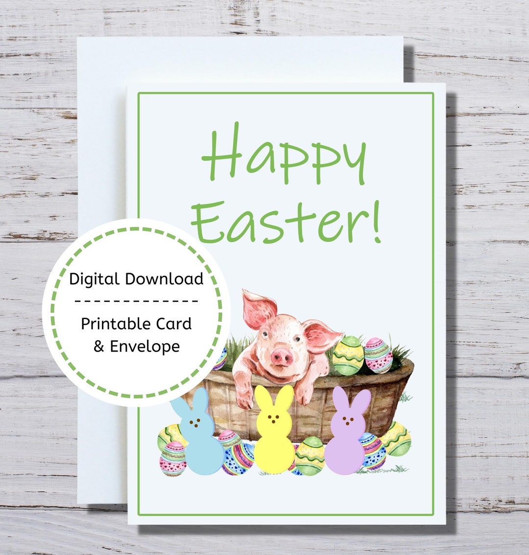 Easter Pig, Printable Easter Card, Printable Easter Pig Card, Card and ...