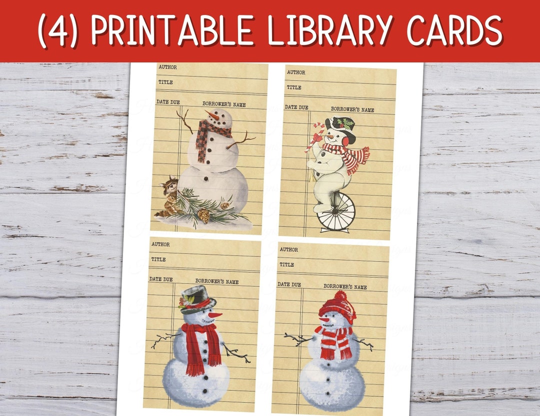 Snowman Library Cards Printable, Retro Snowman Library Cards, Vintage ...