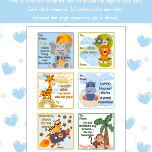 Jungle Valentine Cards, Kids Jungle Animals Valentines, Printable ...