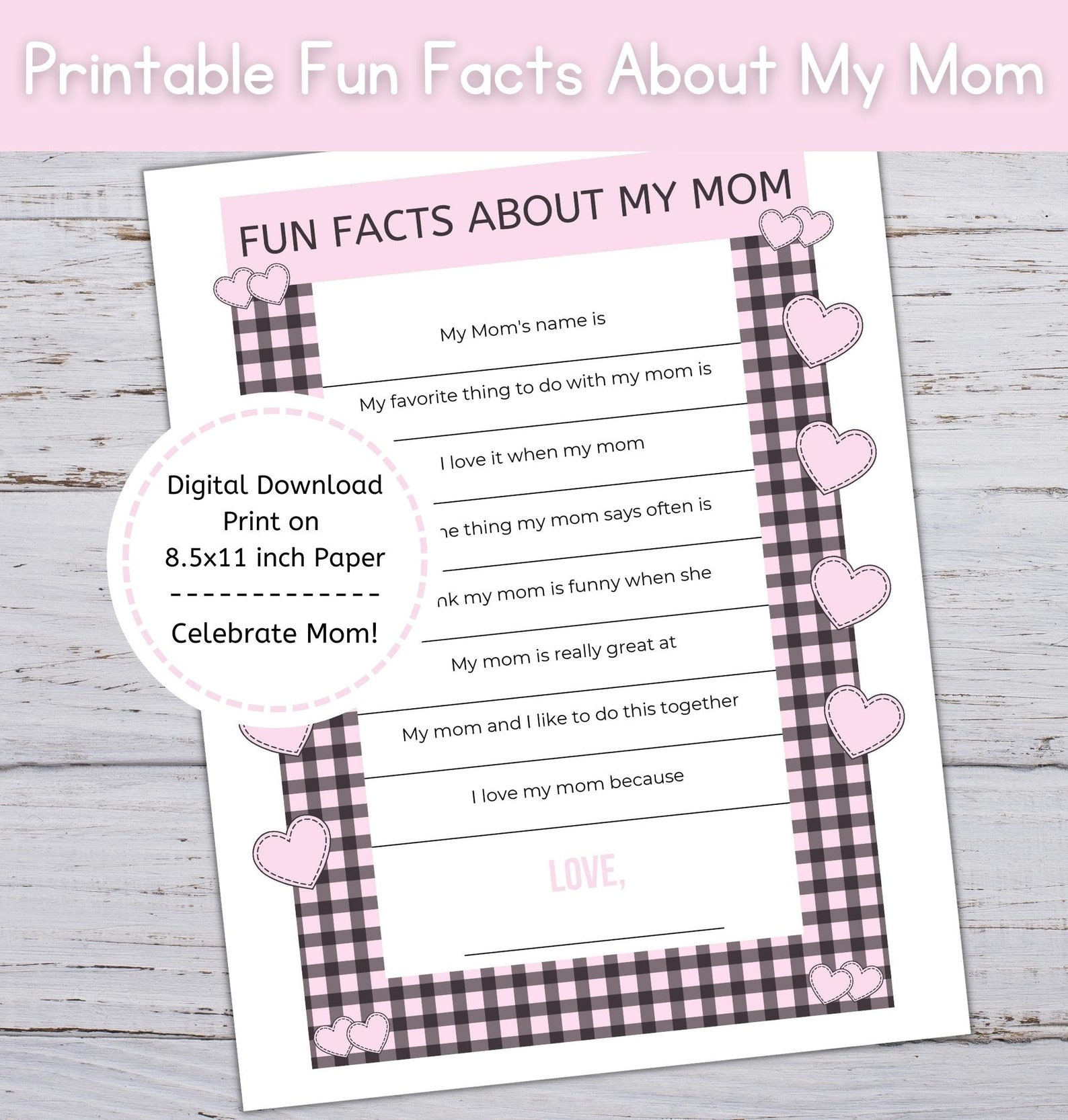 Fun Facts About My Mom, Mothers Day Printable, All About Mom From Child ...