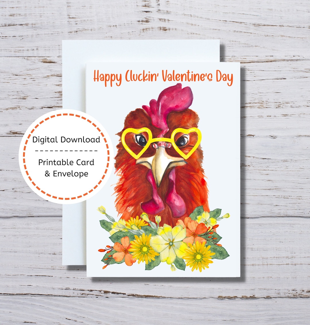 Rooster Valentine Card, Printable Rooster Valentine, Happy Cluckin ...