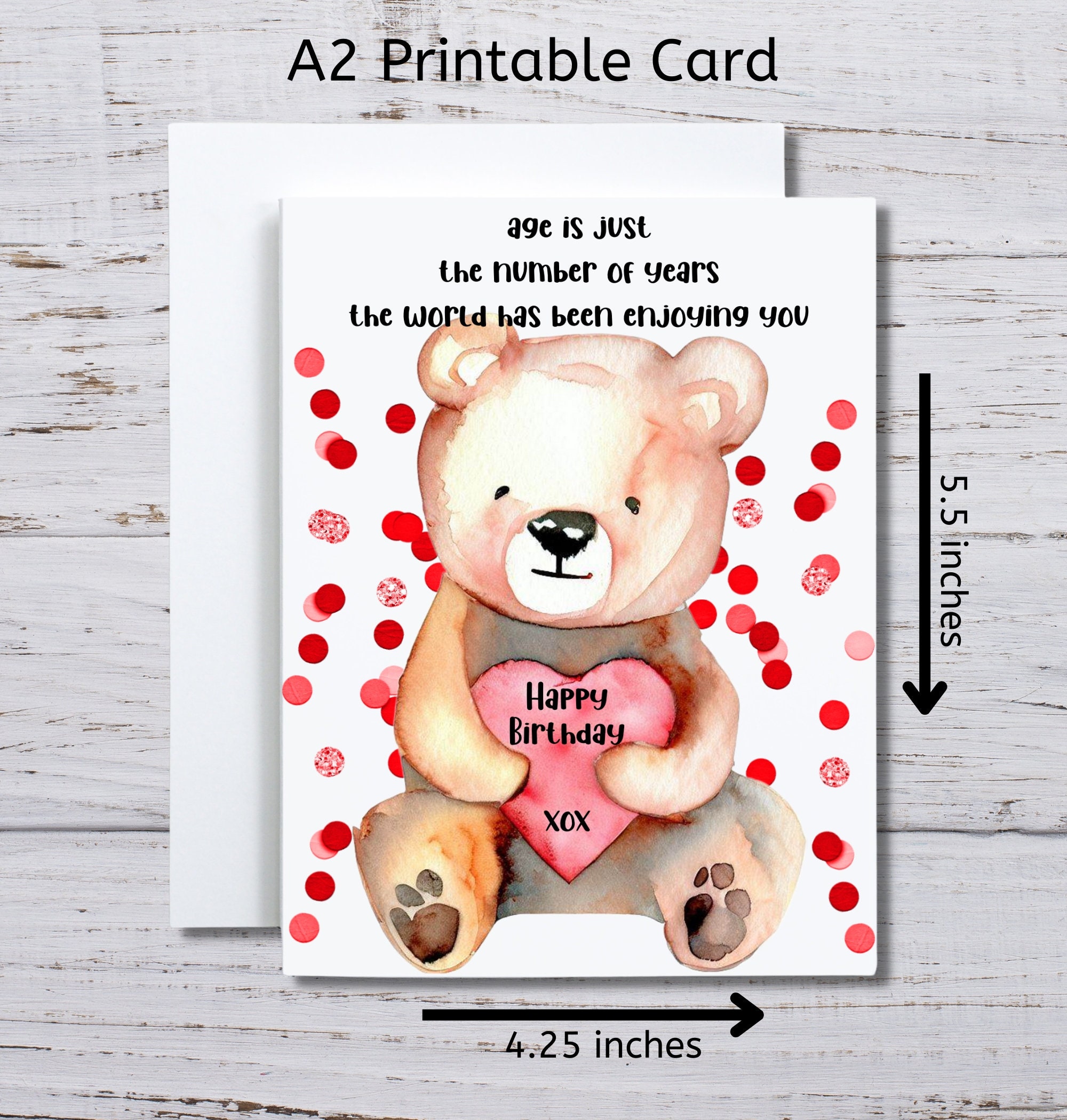 Bear Birthday Card, Brown Bear Card, Birthday Card to Print, for Her ...