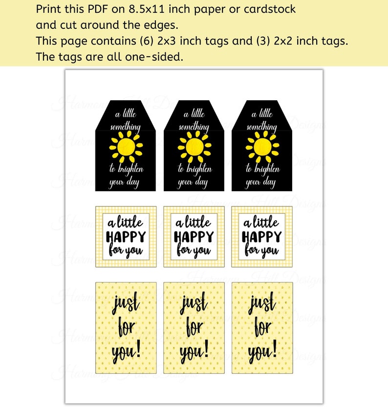Printable Gift Tags, Just for You Gift Tags, Sunshine Tags, to Brighten ...