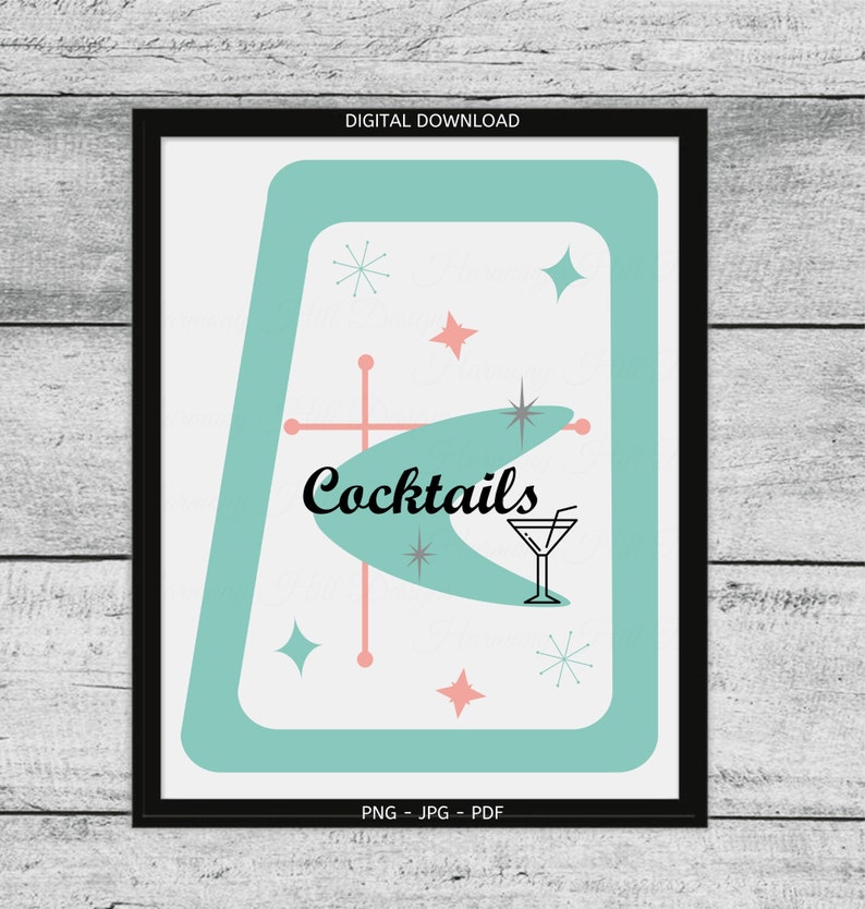MCM Cocktails Sign PNG, Mid Century Modern Cocktails Printable Wall ...