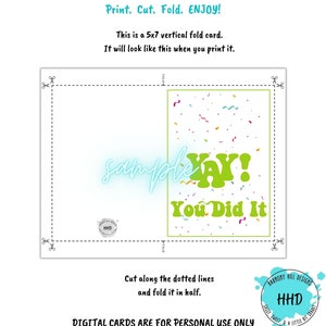 Congratulations Card, Printable Card, Encouragement Card, Yay You Did ...