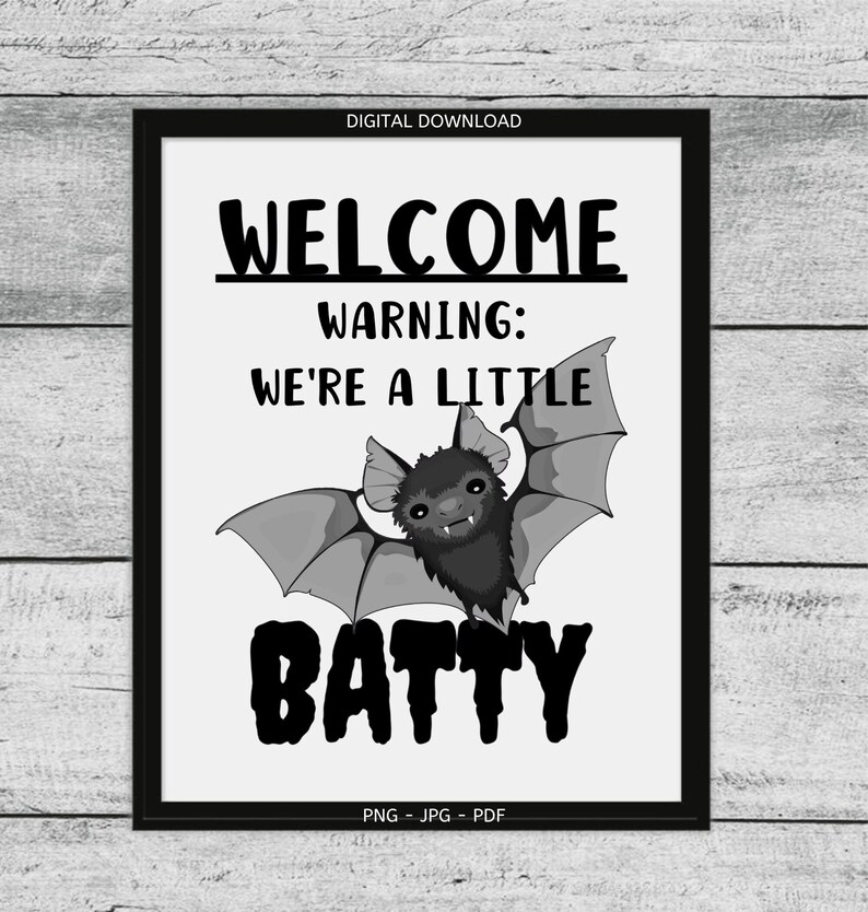 Welcome Bat Sign Printable Halloween Wall Art Funny Bat Wall - Etsy