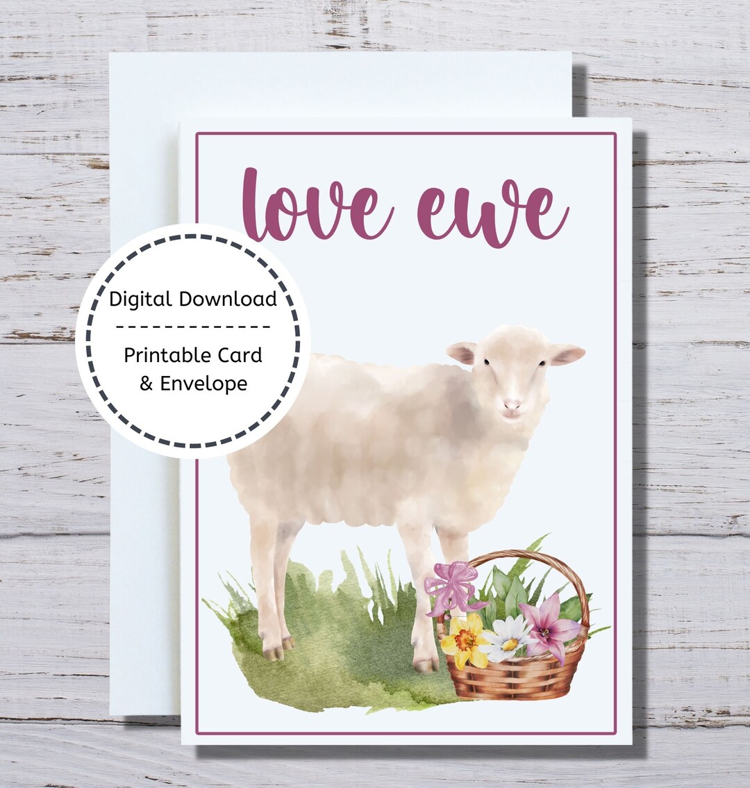 Sheep Card, Printable Card, Love Ewe, Sheep Printable Card, Card and ...