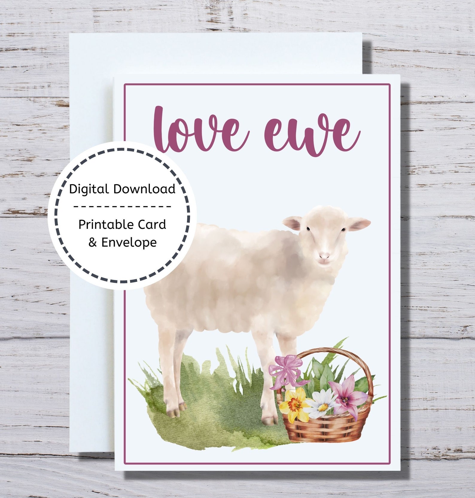 Sheep Card, Printable Card, Love Ewe, Sheep Printable Card, Card and ...