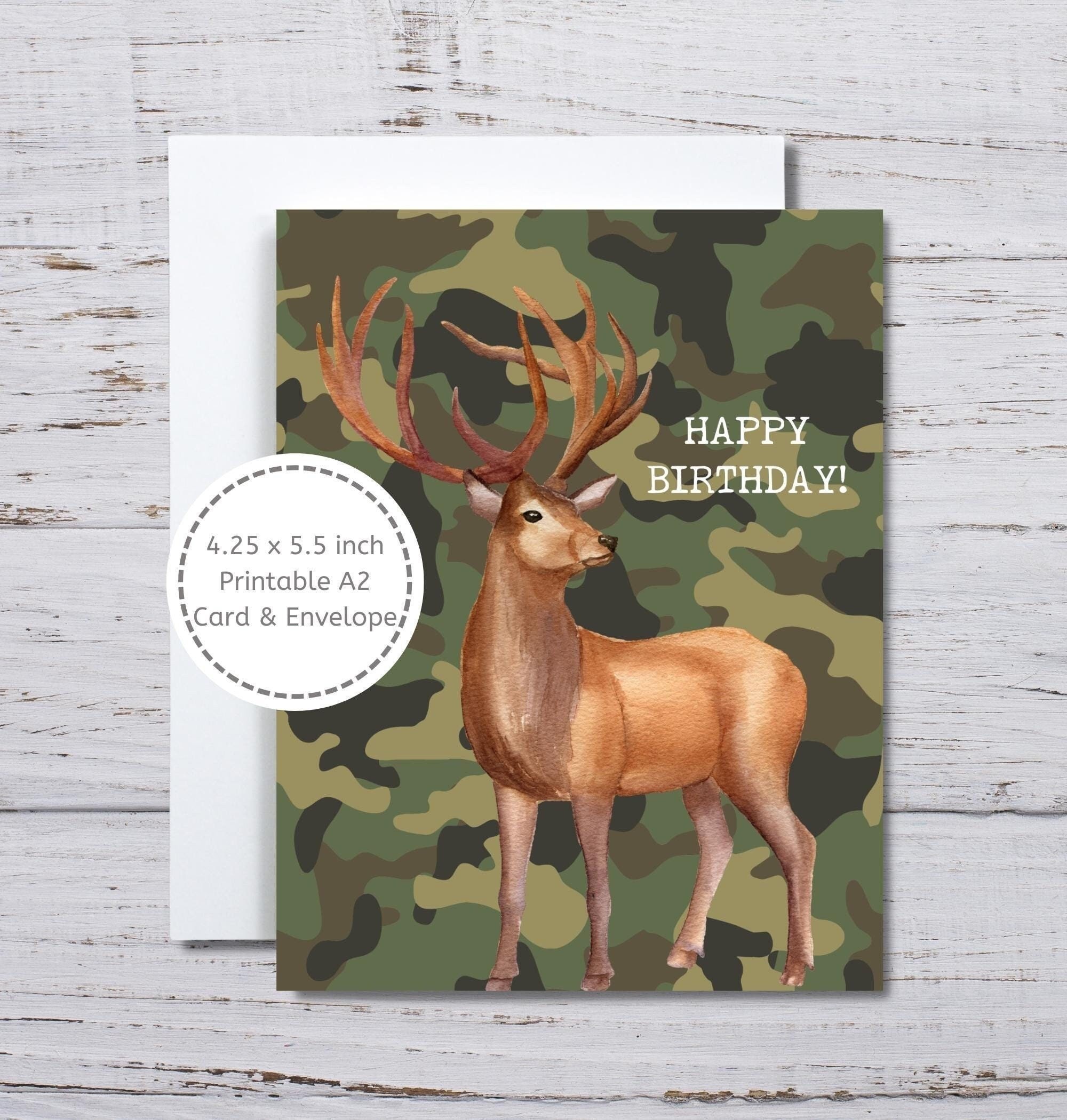 Buck Deer Birthday Card, Printable Birthday Card, Hunting Theme ...