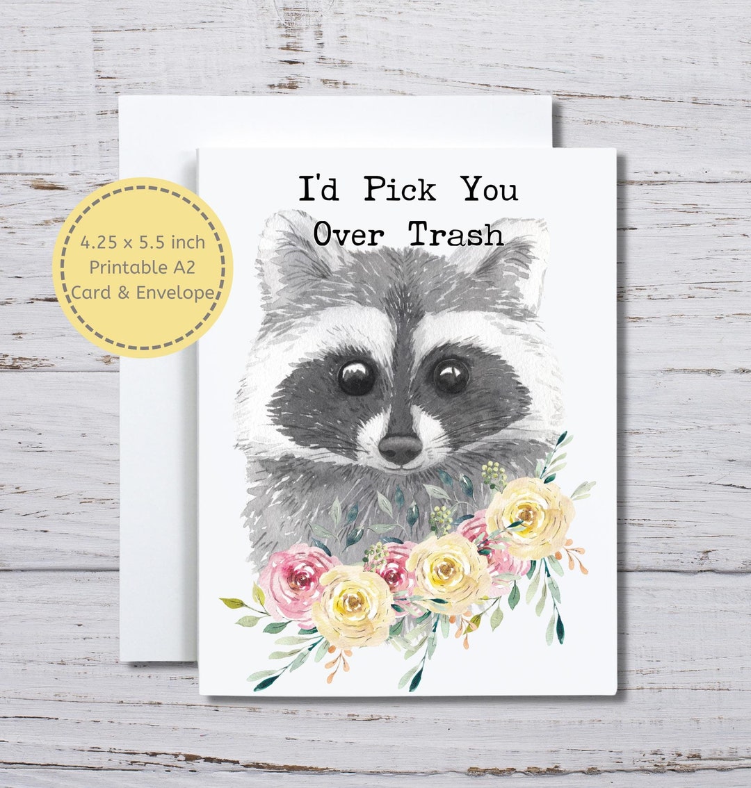 Raccoon Valentine, Printable Valentine, for Him, for Her, Funny Raccoon ...
