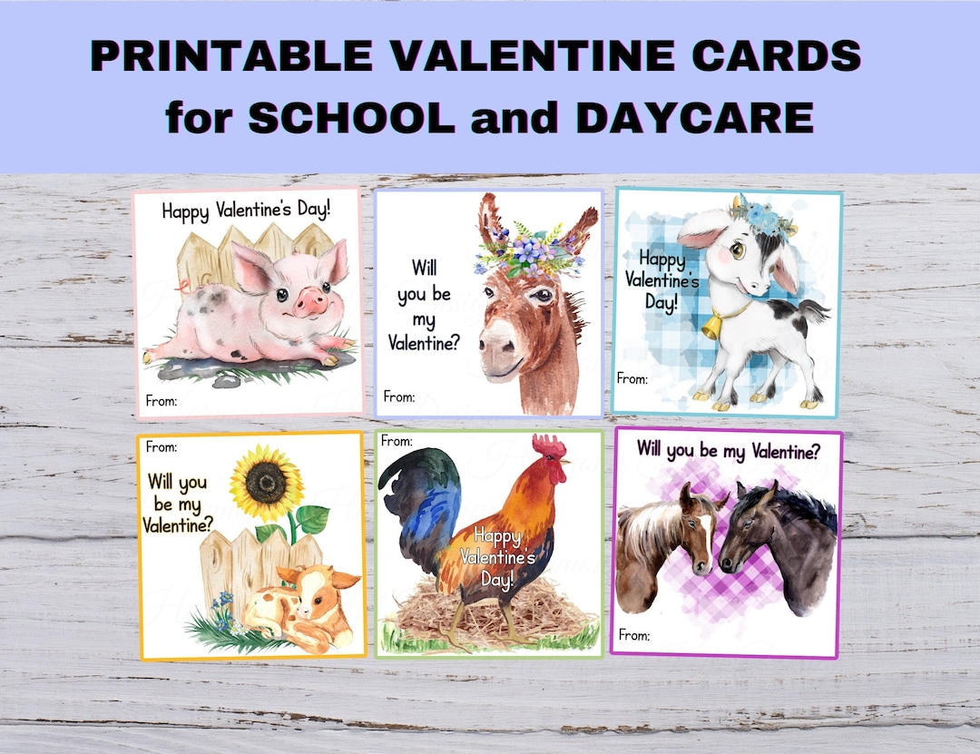 Farm Animal Valentine Cards, Printable Farm Animal Valentines ...