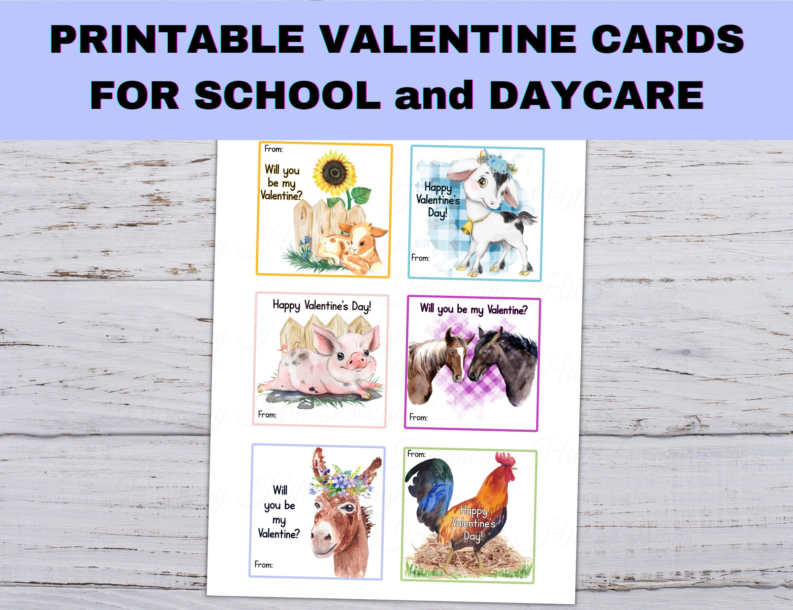 Farm Animal Valentine Cards, Printable Farm Animal Valentines ...