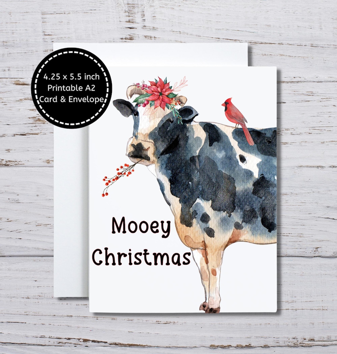 Christmas Cow Card, Mooey Christmas, Card for Cow Lover, Farm Christmas ...