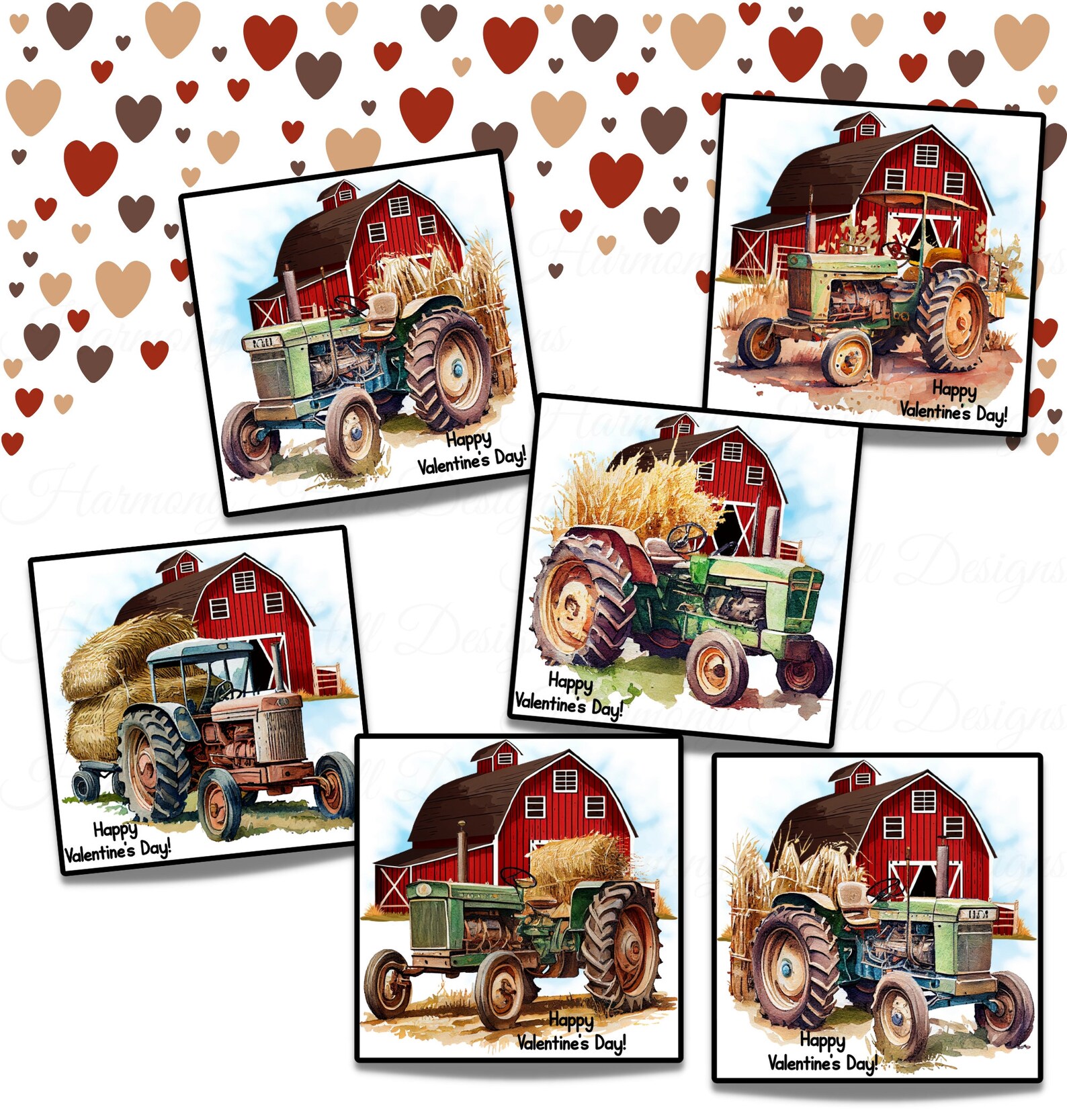 Tractor Valentines, Tractor Valentine Cards, Printable Valentine Cards ...