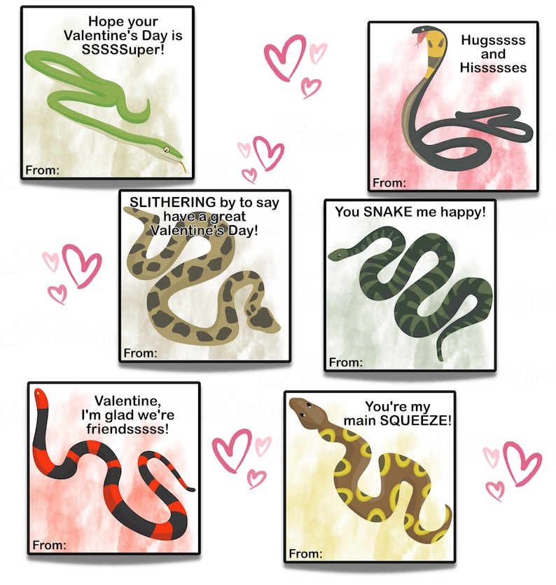 Snake Valentine Cards, Printable Snakes Valentines, Printable Valentine ...
