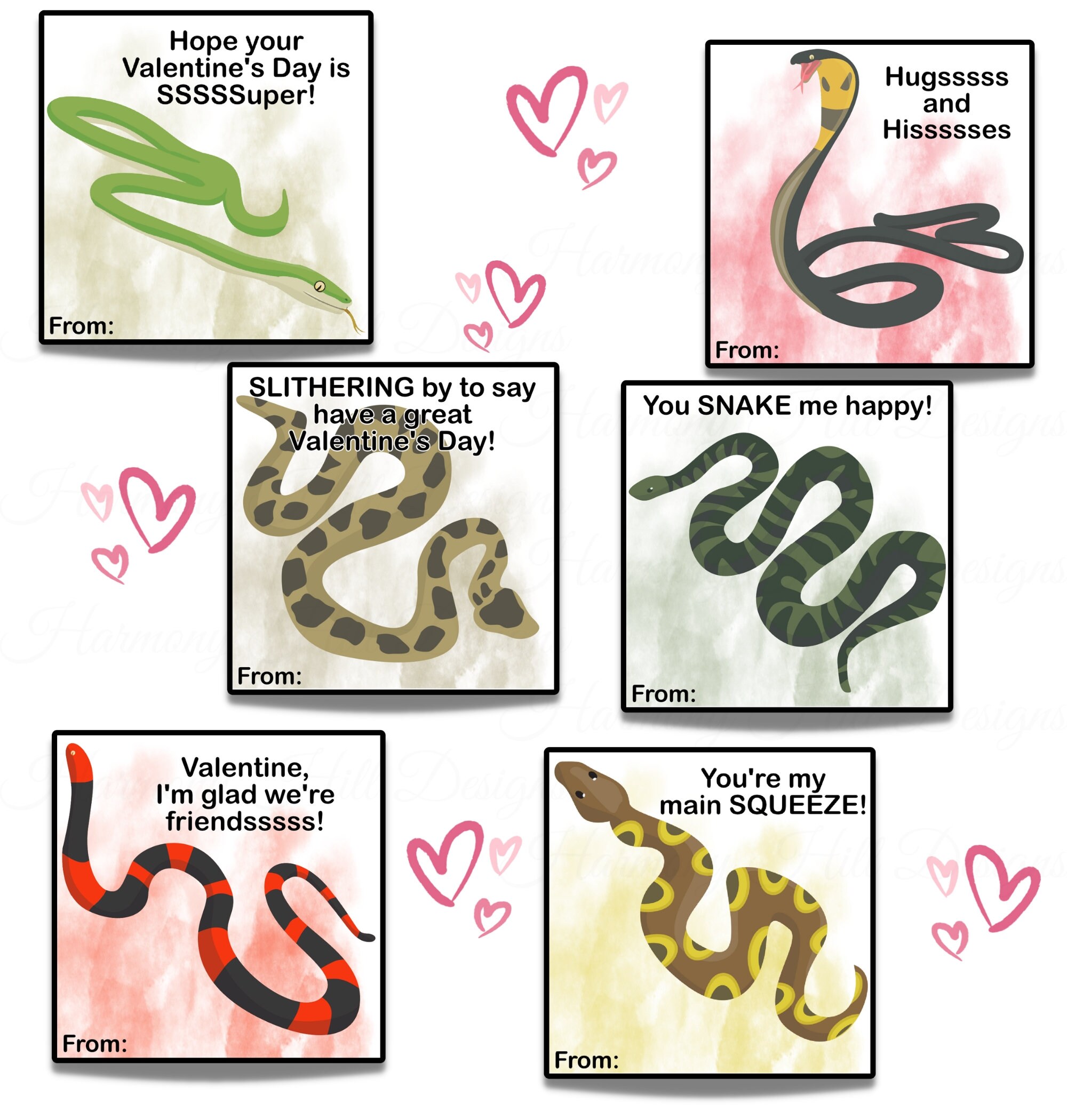 Snake Valentine Cards, Printable Snakes Valentines, Printable Valentine ...