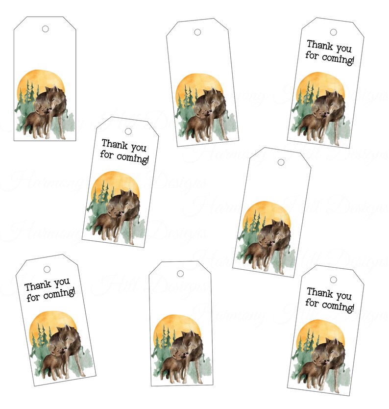 Printable Gift Tags, Wolf Tags, Wolf Shower Thank You, Wolf Birthday ...