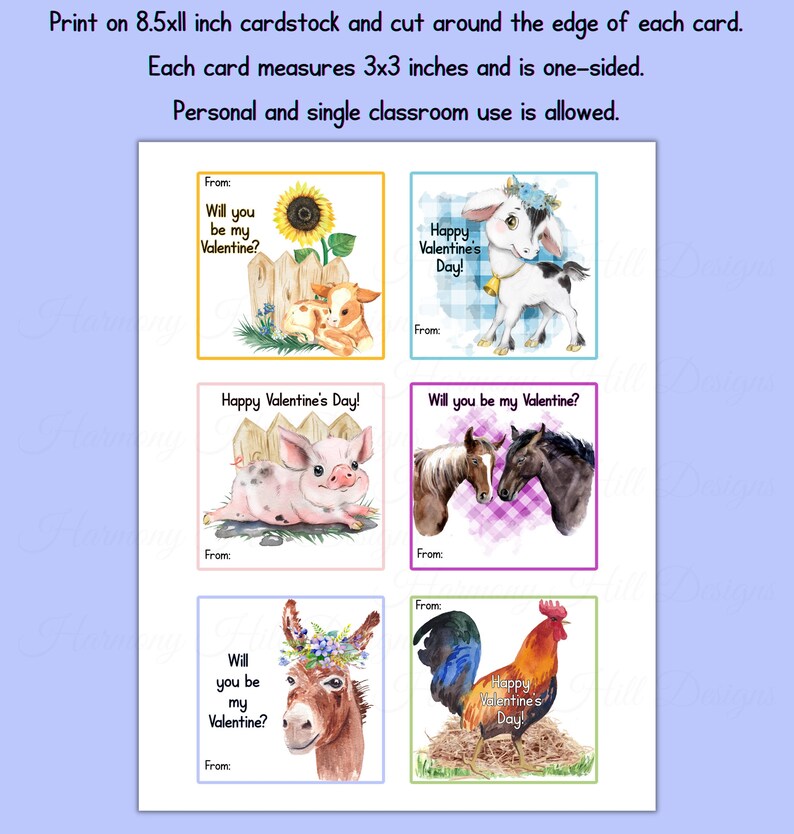 Farm Animal Valentine Cards, Printable Farm Animal Valentines ...